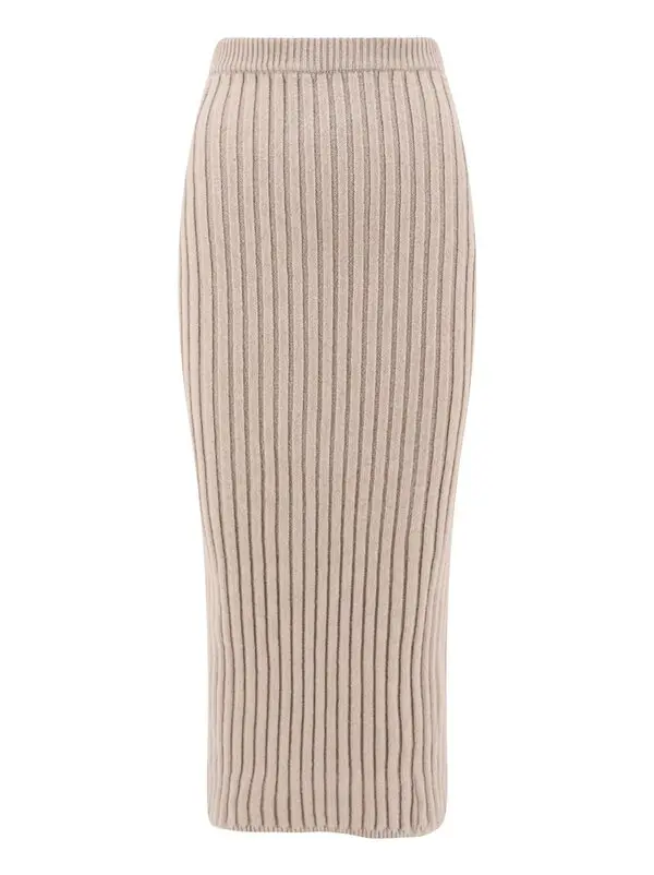 Max Mara Ribbed Knit Midi Skirt - Beige