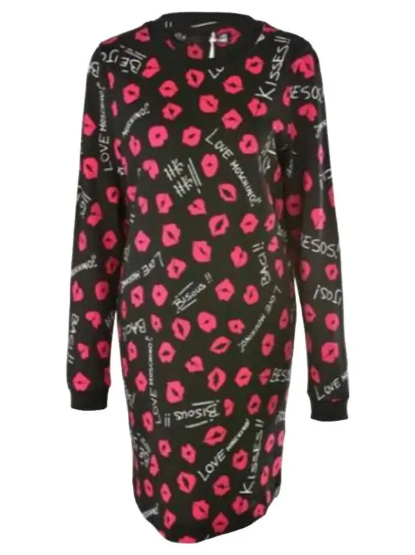 Moschino Long Sleeve Lipstick Print Dress - Red