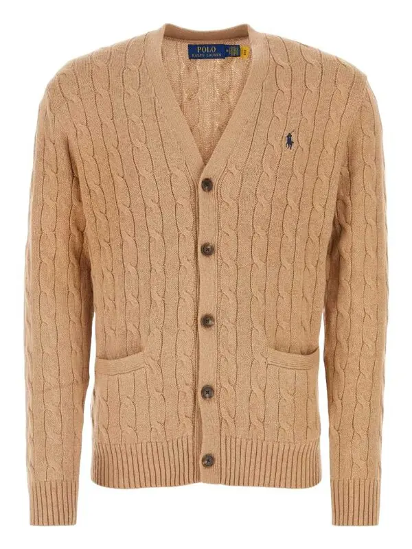 Polo Ralph Lauren V-neck Long-sleeved Cable Knit Cardigan - Nude