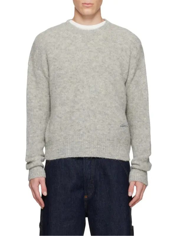 Ami Crew Neck Knitted Sweater - Light Gray
