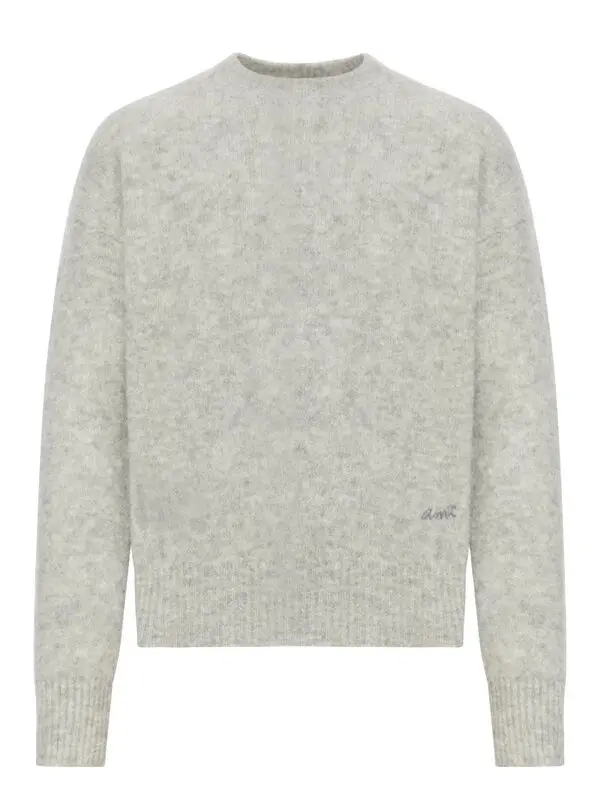 AMI Paris Crewneck Jumper With Embroidered Logo - Light Gray