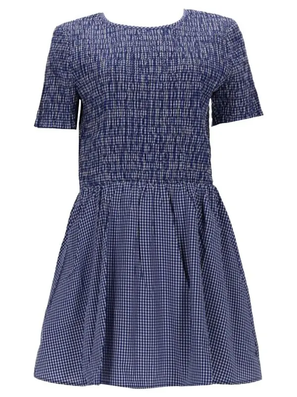 Baum Und Pferdgarten Smocked Check Mini Dress - Blue