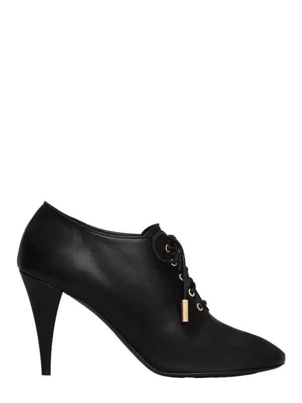 Celine Soft Oxford Lace-up Heeled Ballerina In Calfskin - Black