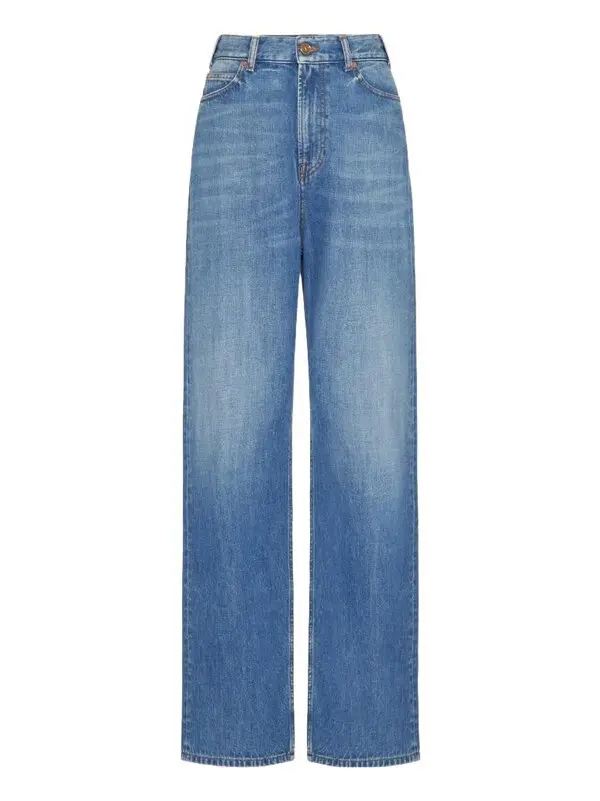 Valentino Garavani Wide Leg Jeans With Logo Detail - Blue