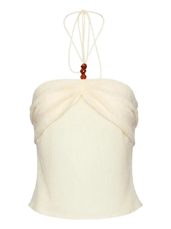 Magda Butrym Draped Halterneck Top With Beads - Cream