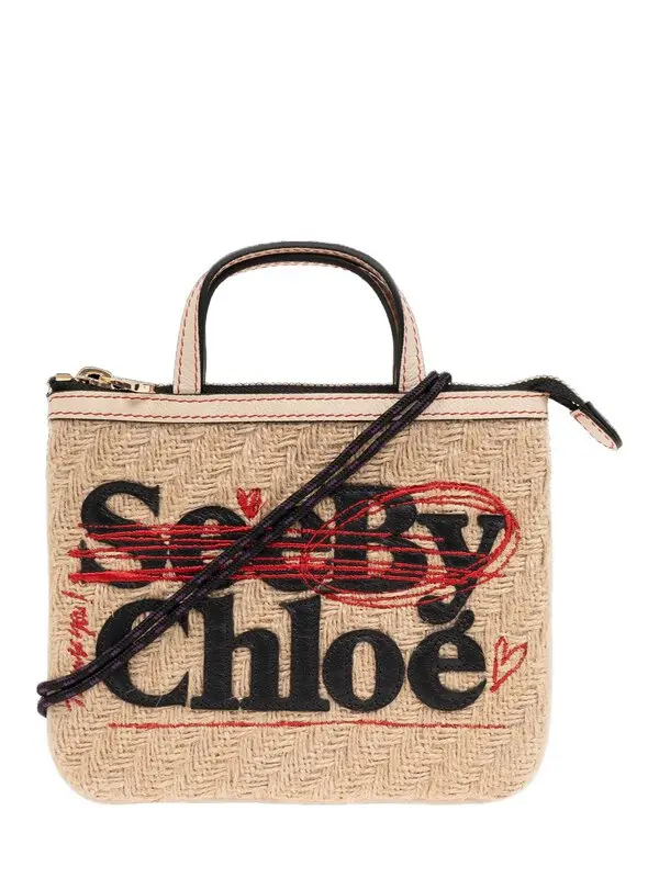 See By Chloé Small Embroidered Logo Shoulder Bag - Nude