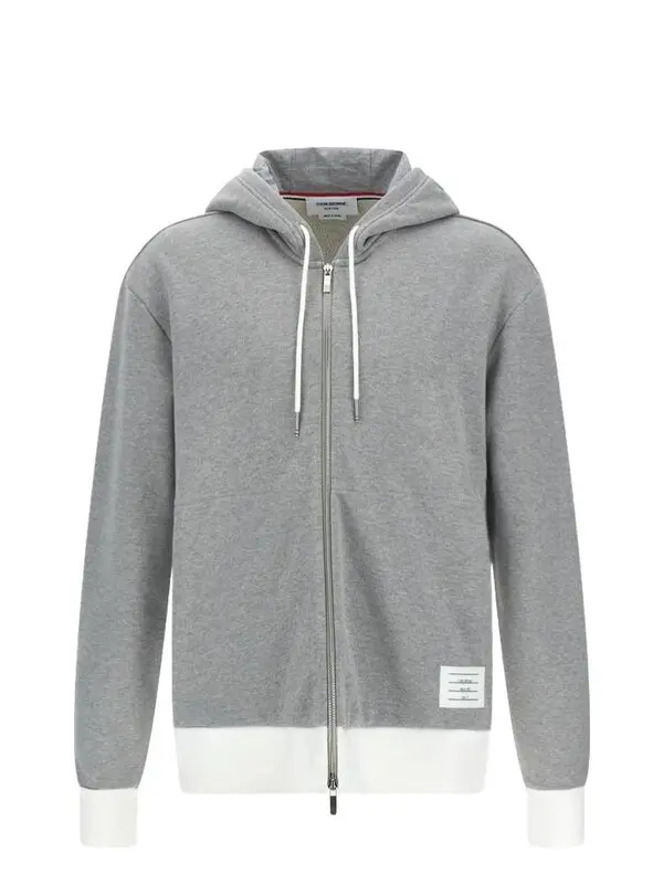 Thom Browne Zip-up Hoodie With Striped Details - Light Gray