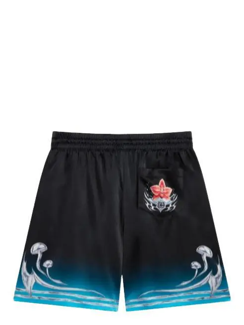 Casablanca Graphic Print Silk Shorts - Black