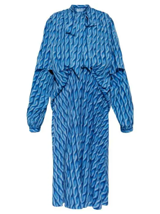 Balenciaga Printed Tie Detailed Dress - Blue