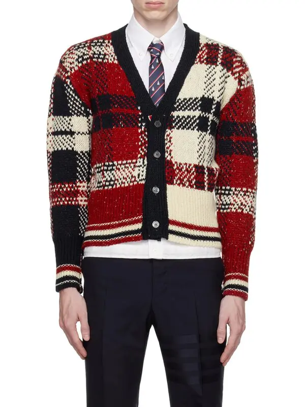 Thom Browne Checkered Button-up Knit Cardigan - Color Matching