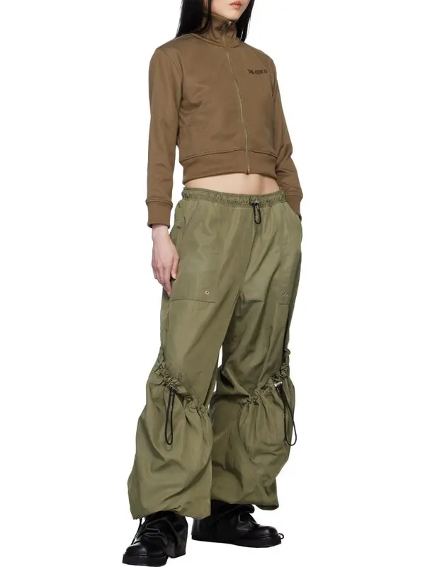 Attico Wide Leg Drawstring Cargo Pants - Green