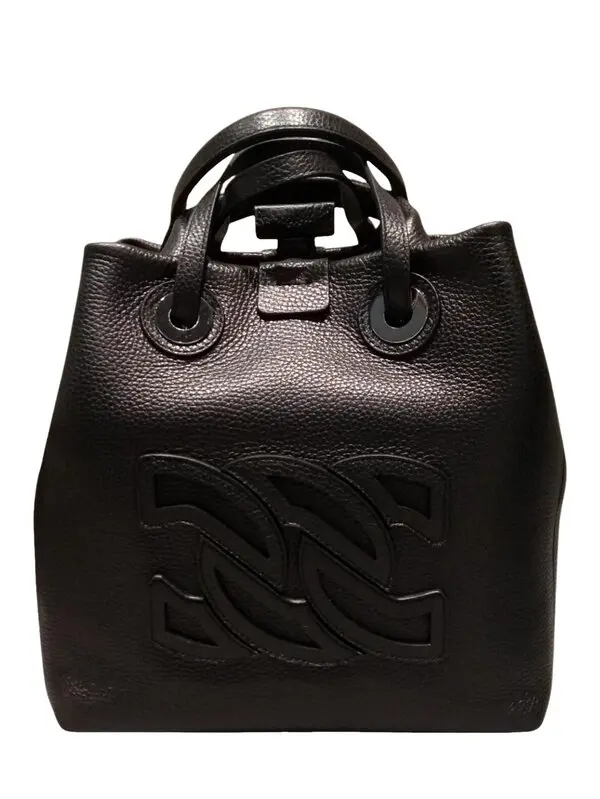 Casadei Logo Patch Top Handle Bucket Bag - Black