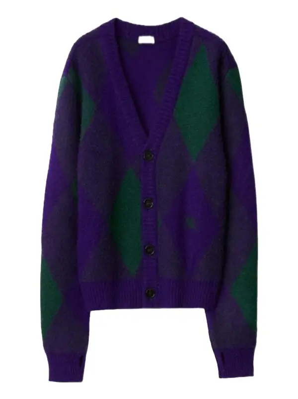 Burberry Argyle V-neck Buttoned Cardigan - Royal Purple
