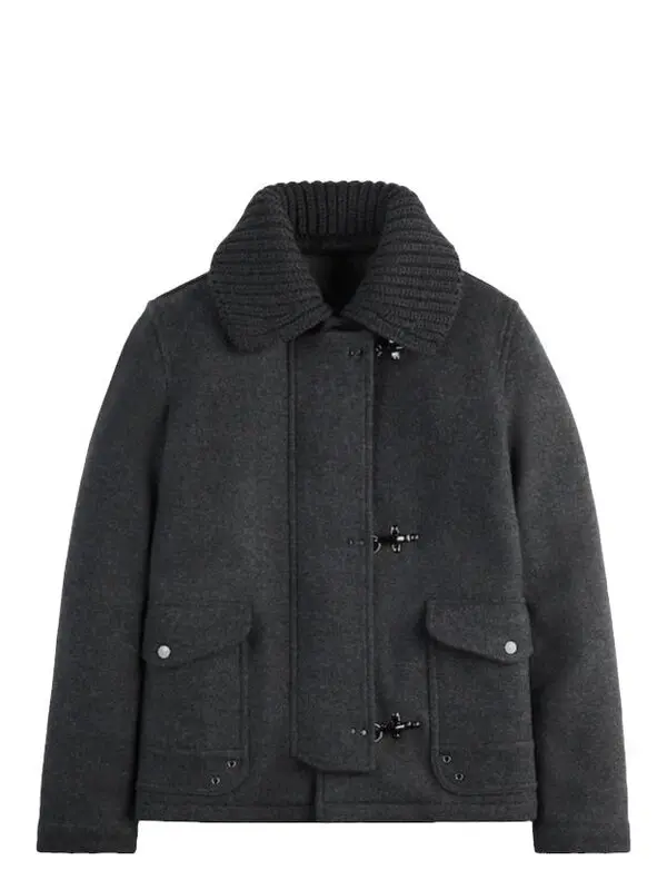 FAY Ribbed Collar Toggle Jacket - Grey