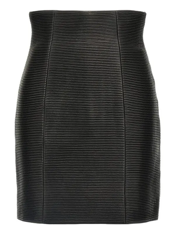Balmain Ribbed Leather High-waist Mini Skirt - Black