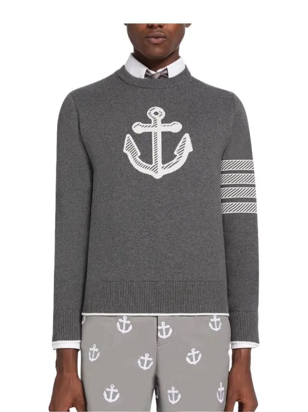 Thom Browne Anchor Jacquard Jumper - Medium Gray