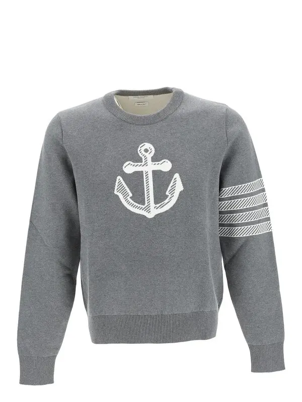 Thom Browne Anchor Jacquard Jumper - Medium Gray