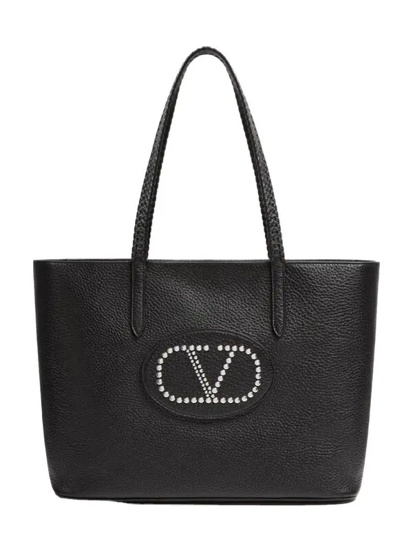 Valentino Garavani Grainy Calfskin Nellcôte Shopping Bag With Studded Vlogo - Nero