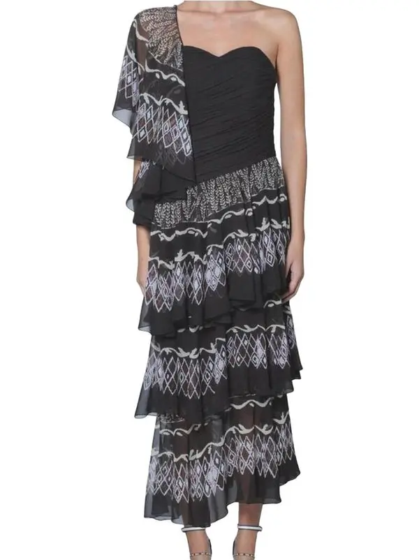 Fendi Layered Printed Maxi Dress - Black