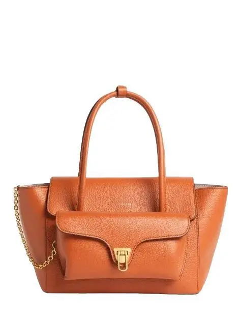 COCCINELLE Flap Top Handle Tote Bag With Detachable Signature Pocket - Crab