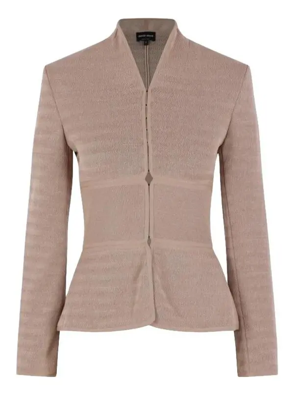 Giorgio Armani V-neck Long Sleeve Jacket With Flared Hem - Nude