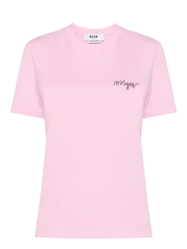 MSGM Logo Embroidered Cotton T-shirt - Pink