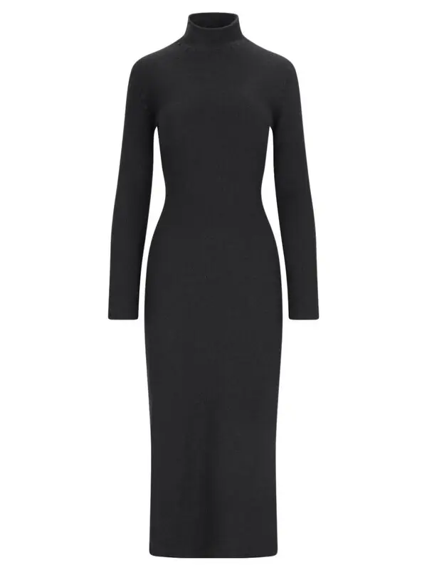Bottega Veneta High Neck Knitted Midi Dress - Black