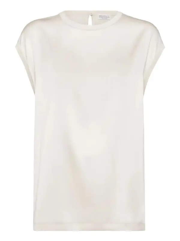 Brunello Cucinelli Cap-sleeved Crewneck Satin Blouse - No