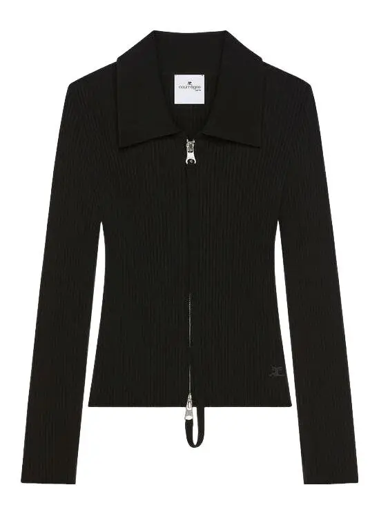 COURREGES Zip-up Cardigan With Bimetal Zipper And Knitted Chain - Black