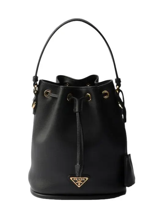 Prada Leather Mini Bucket Bag - Black