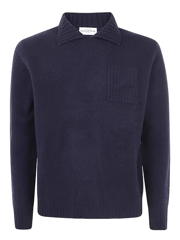 BALLANTYNE Spread Collar Sweater With Chest Pocket - Blue