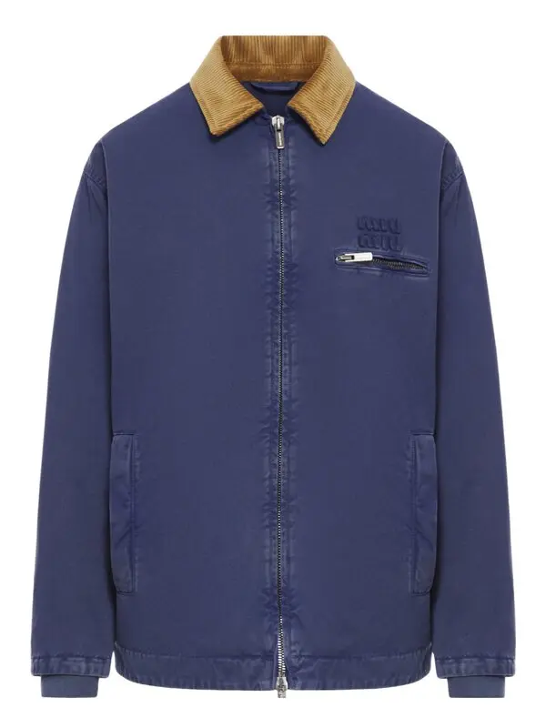 Miu Miu Gabardine Trucker Jacket With Corduroy Collar - Indigo