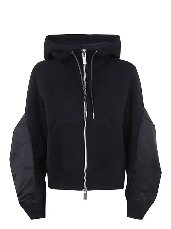 Sacai Panelled Zip-up Hooded Drawstring Jacket - Black