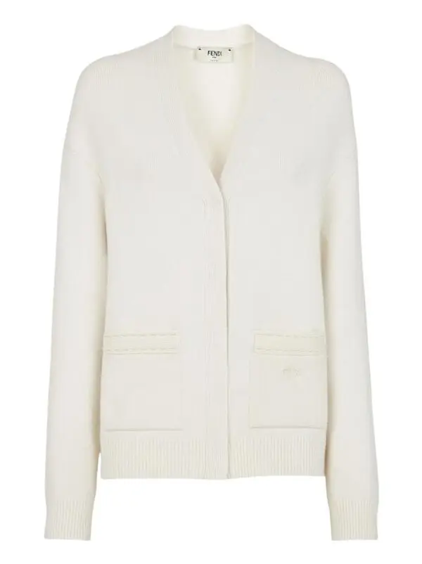 Fendi V-neck Cardigan With Logo Embellishment - White