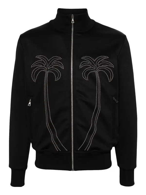 Palm Angels Milano Stud Embellished Zipped Track Jacket - Black