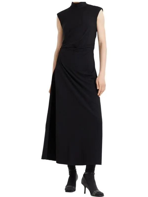Brunello Cucinelli High-neck Sleeveless Draped Midi Dress - Black