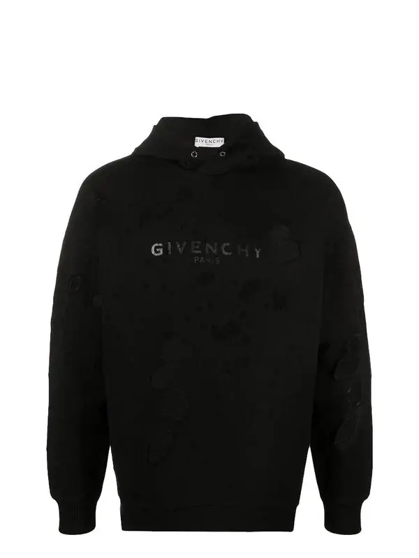Givenchy Distressed Logo Hoodie - Black