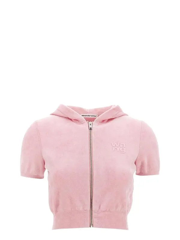 Alexander Wang Logo Embossed Cropped Hoodie - Pink
