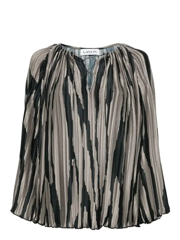 LANVIN Pleated Abstract Print Long Sleeve Blouse - Black