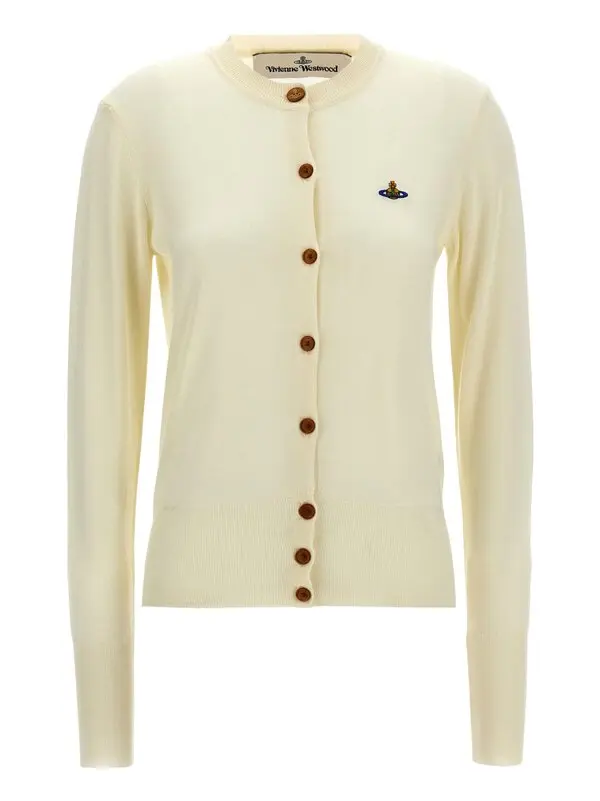 VIVIENNE WESTWOOD Logo Embroidered Knitted Cardigan - Beige