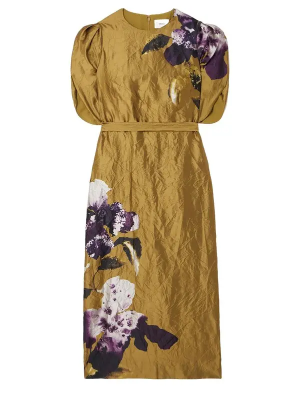 Erdem Astrea Floral-print Crinkled-satin Midi Dress - Brown