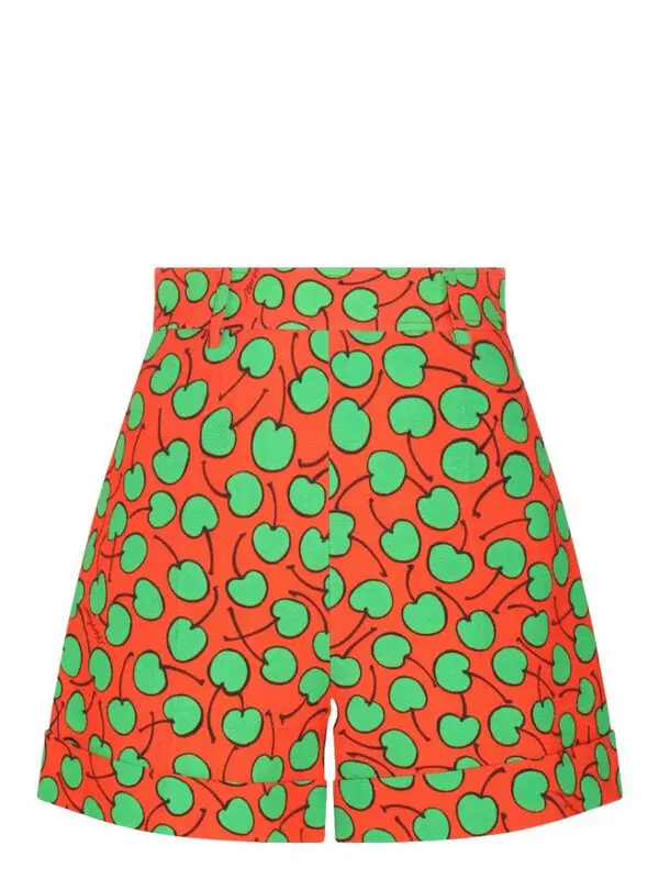 Moschino All-over Cherry Printed High Waist Shorts - Green