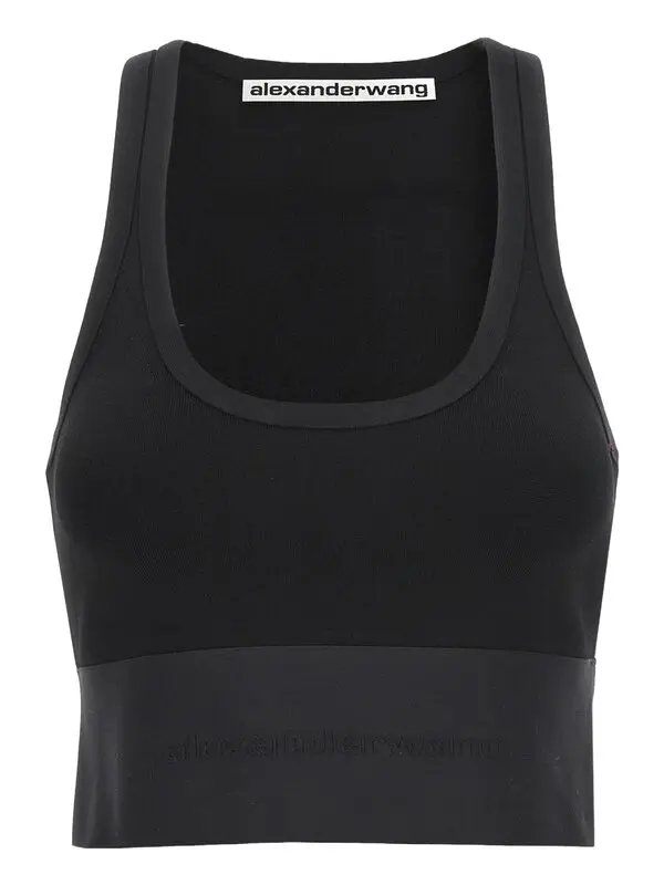 Alexander Wang Cropped Tank Top With Logo Waistband - Black