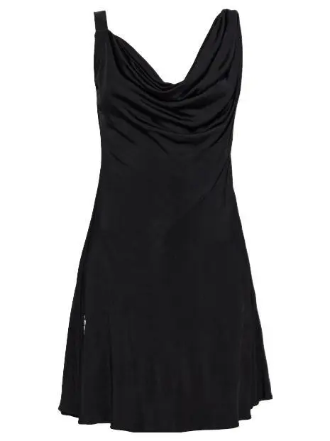 Off-White Sleeveless Draped V-neck Dress - Black