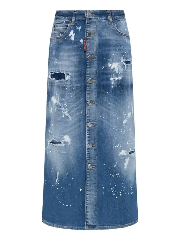 Dsquared2 Distressed Denim Midi Skirt - Blue