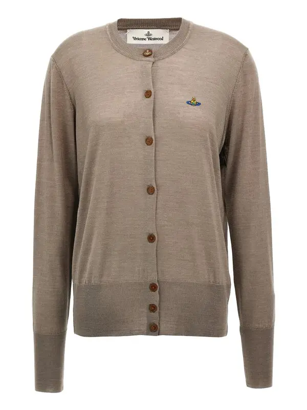 VIVIENNE WESTWOOD Orb Embroidered Knit Cardigan - Gray