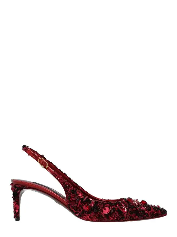 Dolce & Gabbana Sequin Embellished Slingback Pumps - Burgundy Red