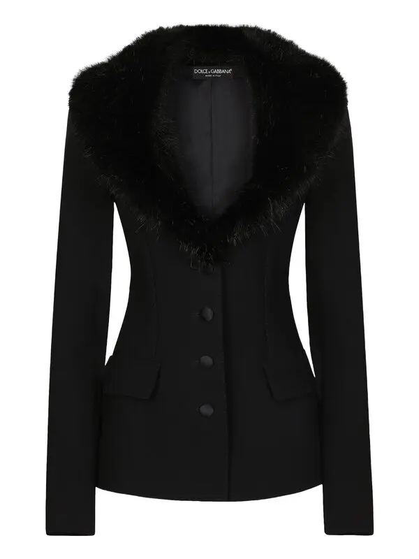 Dolce & Gabbana Single-breasted Faux Fur Collar Jacket - Black