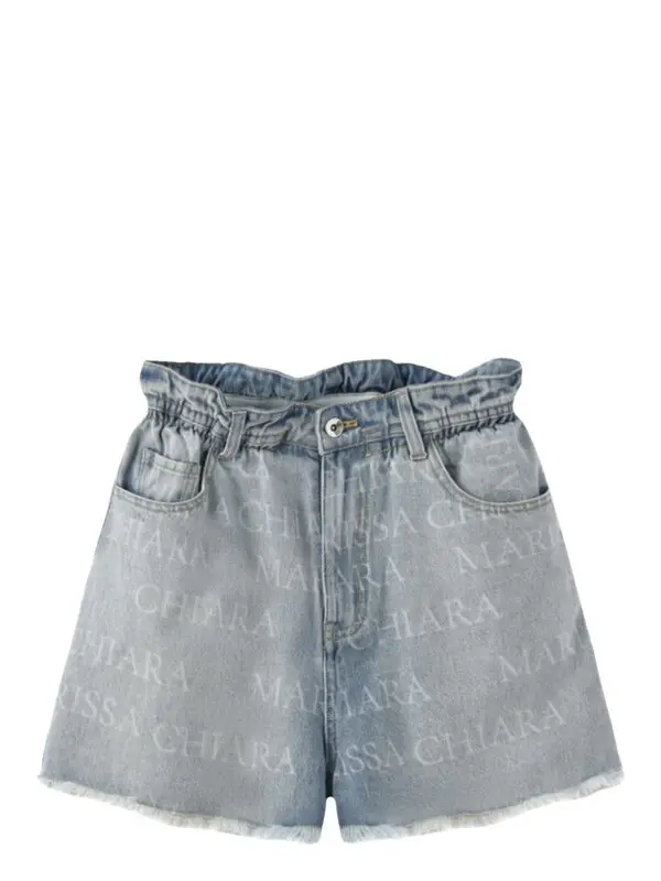 Marissa Chiara Belted Logo Print Denim Shorts - Blue