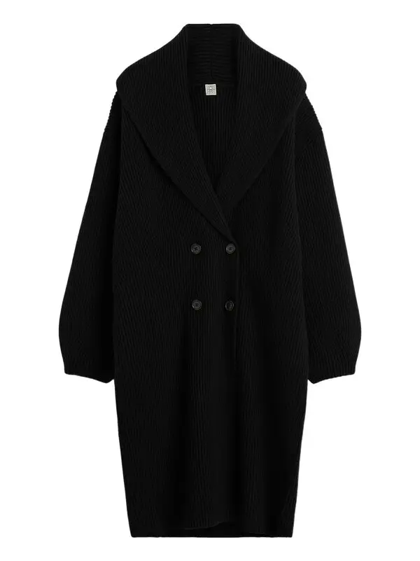 TOTEME Ribbed Shawl Collar Cardigan - Black
